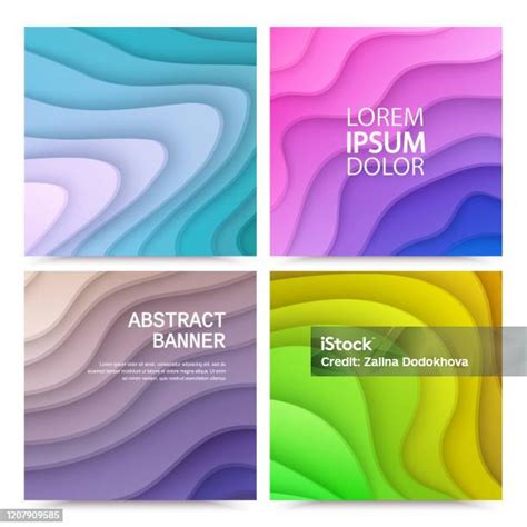 화려한 그라데이션 색상의 종이 컷 모양과 추상 배경의 집합입니다 벡터 그림입니다 3차원 형태에 대한 스톡 벡터 아트 및 기타 이미지 3차원 형태 곡선 공예 Istock