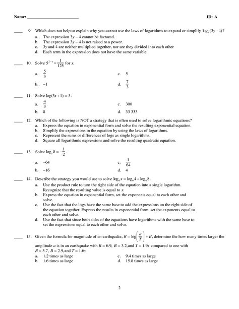 SOLUTION Logarithms Practice Test Studypool