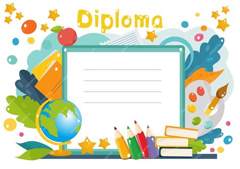 Premium Vector Diploma For Elementary School With Stationery White Background