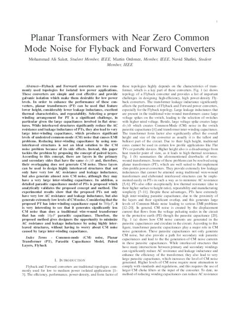Pdf Planar Transformers With Near Zero Common Mode Noise For Flyback And Forward Converters