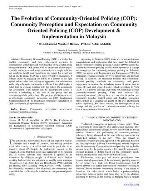 PDF The Evolution Of Community Oriented Policing COP Community Perception And Expectation
