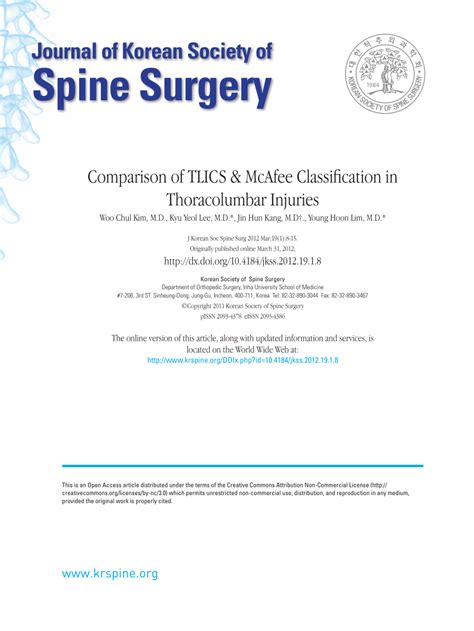 Pdf Comparison Of Tlics And Mcafee Classification In Thoracolumbar Injuries Pdf Comparison Of Tlics And Mcafee Classification In Thoracolumbar Injuries
