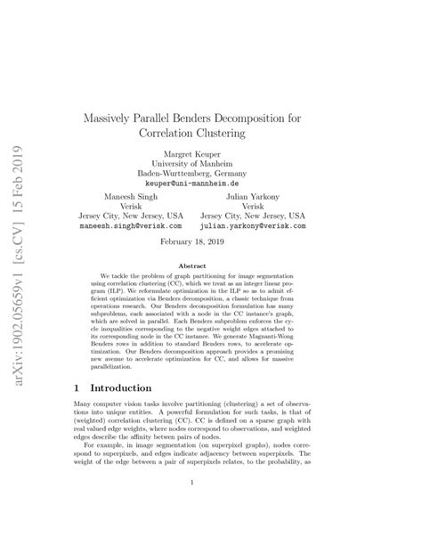 massively parallel benders decomposition for correlation clustering