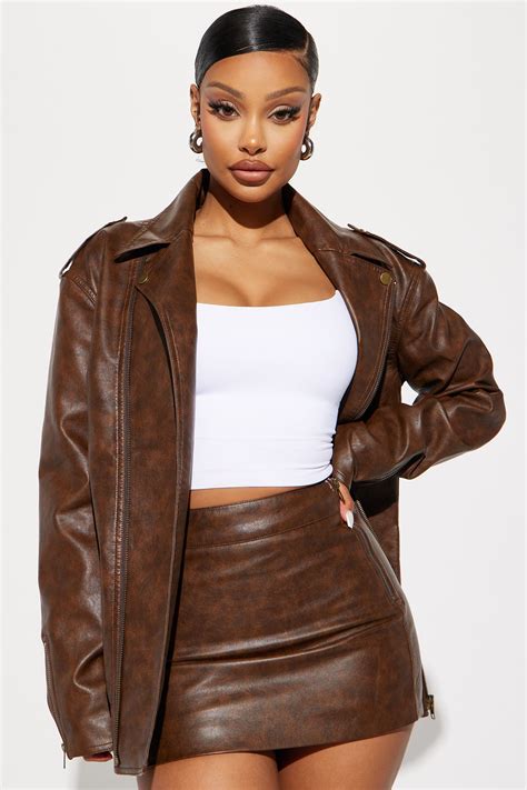 Crossin Paths Faux Leather Skirt Set Brown Fashion Nova