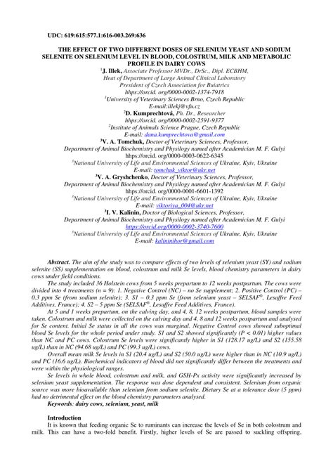 Pdf The Effect Of Two Different Doses Of Selenium Yeast And Sodium