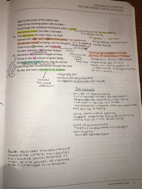 Gcse Poetry Anthology Extract From ‘the Prelude English Literature Notes Gcse Poems Gcse