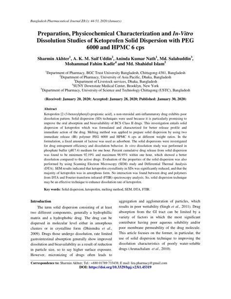 Pdf Preparation Physicochemical Characterization And In Vitro