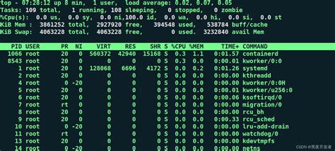 Linux命令200例：top是一个基于终端的实时系统监控工具（常用）liunx Topravgjcz0 Csdn博客