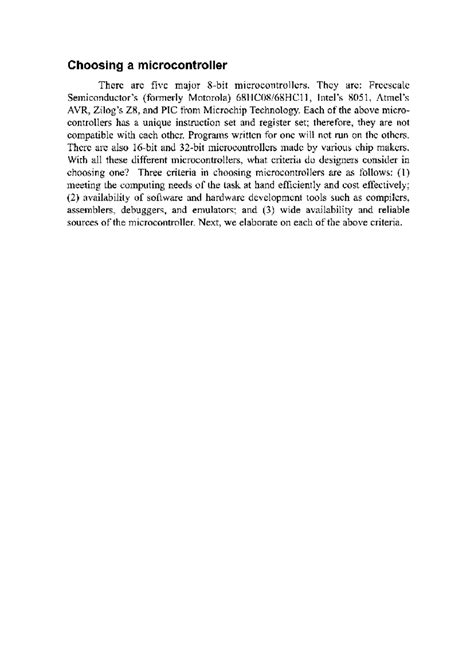 Selection Of Microcontroller Choosing A Microcontroller There Are Five Major Microcontrollers
