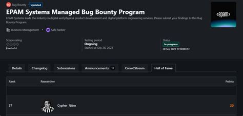 Arjun R On Linkedin Bugbounty Cybersecurity Ethicalhacking Halloffame Epam Bughunter…