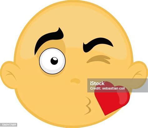노란색과 대머리 만화 캐릭터의 얼굴의 벡터 일러스트 하트 모양의 키스를주는 귀여운에 대한 스톡 벡터 아트 및 기타 이미지 귀여운 긍정적인 감정 표현 남성 Istock