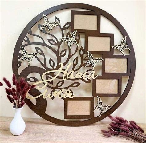 Круглая настенная фоторамка коллаж наша семья на 5 фото коричневая 60 см 00578 — цена 1299