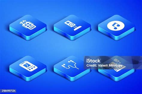 음악 녹음 스튜디오 마이크 Air 헤드폰 플레이어 스테레오 스피커 및 음표 톤 아이콘을 설정합니다 벡터 3차원 형태에 대한 스톡