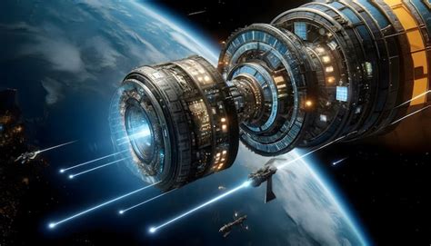 Premium Photo Futuristic Space Station Orbiting Earth