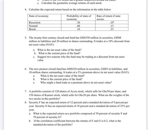 Solved C Calculate The Geometric Average Returns Of Each