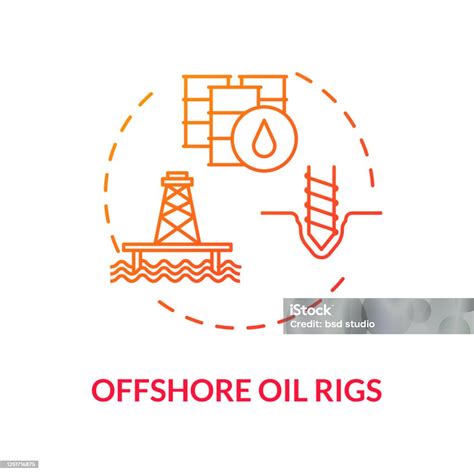 해양 석유 굴착 장치 빨간색 개념 아이콘 연료 생산을 위한 산업 구조 드릴 아이디어 얇은 라인 일러스트와 석유 추출 벡터 격리