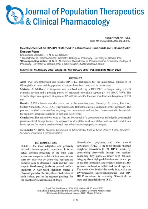 Pdf Development Of An Rp Hplc Method To Estimation Glimepiride In Bulk And Solid Dosage Form