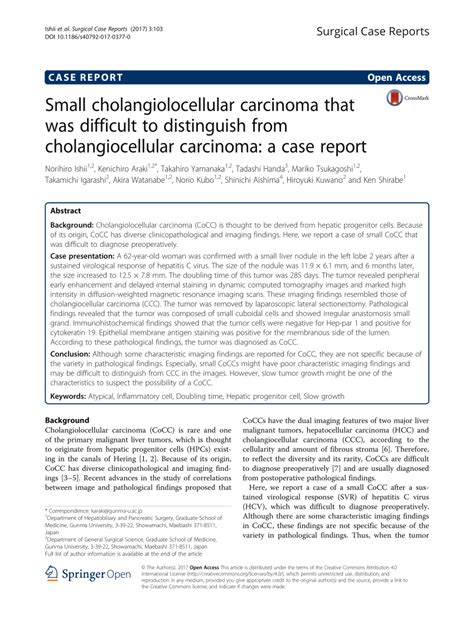 Pdf Small Cholangiolocellular Carcinoma That Was Difficult To