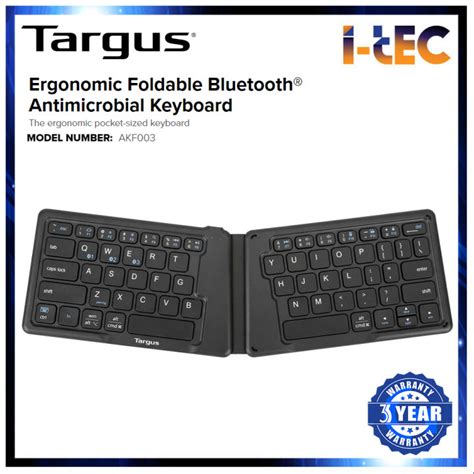 Targus Ergonomic Foldable Bluetooth Antimicrobial Keyboard The