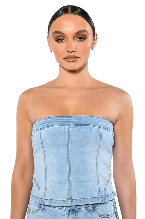 Not Your Average Girl Denim Strapless Top Akira