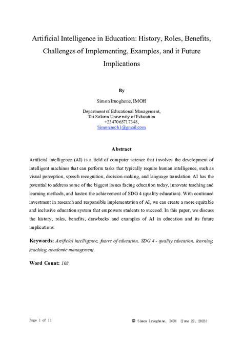 Pdf Artificial Intelligence In Education History Roles Benefits