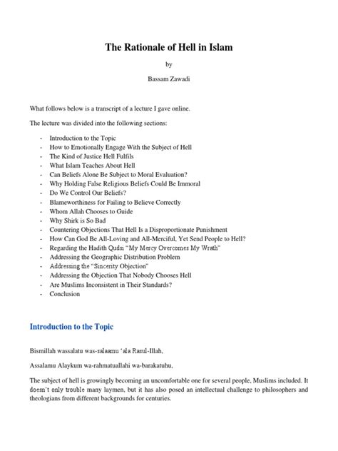 The Rationale Of Hell In Islam Lecture Transcript Bassam Zawadi 62pgs Download Free Pdf