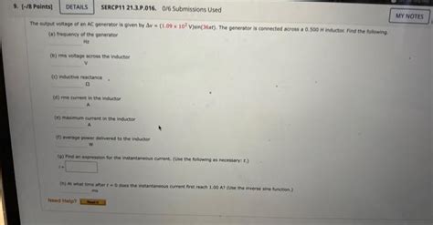 Solved The Output Voltage Of An AC Generator Is Given By Chegg Com