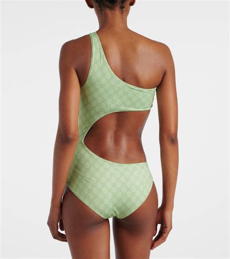 Gg Printed Cutout Swimsuit In Green Gucci Mytheresa