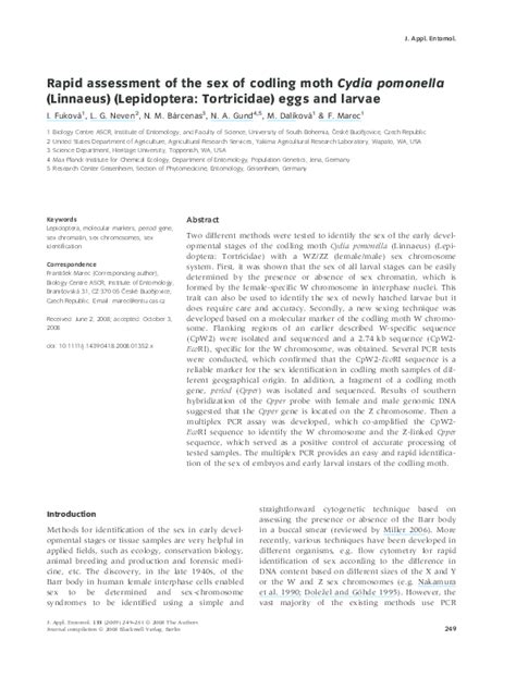 Pdf Rapid Assessment Of The Sex Of Codling Moth Cydia Pomonella