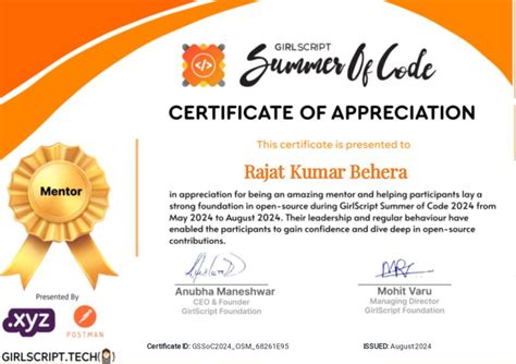 rajat kumar behera on linkedin girlscript opensource mentorship gssoc2024 community