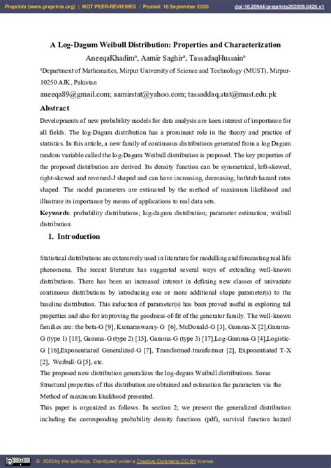 Pdf A Log Dagum Weibull Distribution Properties And Characterization