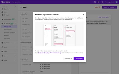 Embed Widget In Your Squarespace Website AI Chatbot Sendbird Docs
