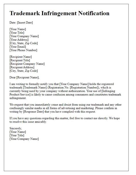 Letter Template For Trademark Infringement Warning Free Samples In