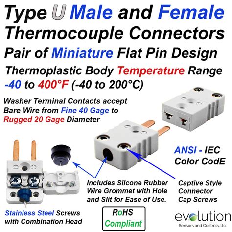 Set Of Type U Miniature Male And Female Thermocouple Connectors Evolution Sensors And Controls