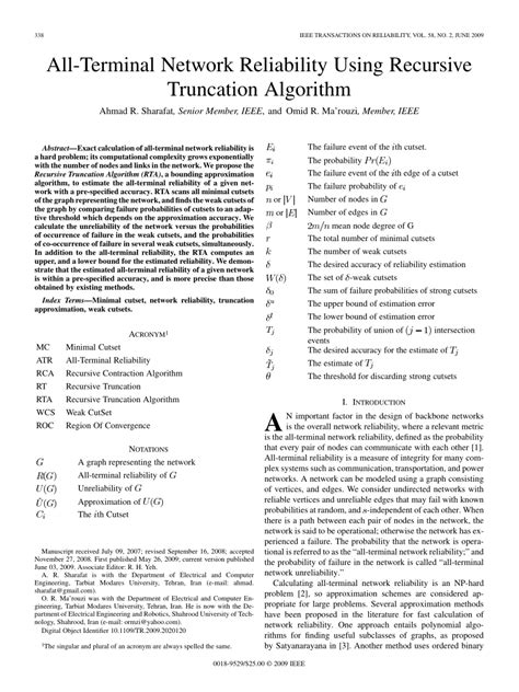 Pdf All Terminal Network Reliability Using Recursive Truncation Algorithm