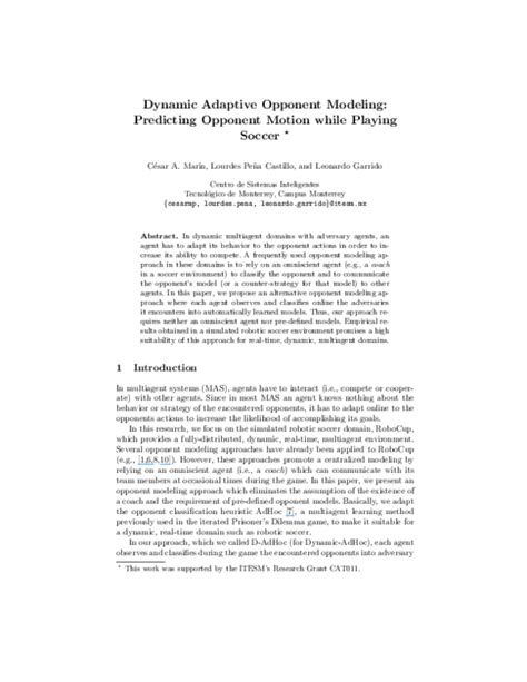 Pdf Dynamic Adaptive Opponent Modeling Predicting Opponent Motion