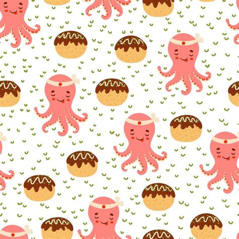 Premium Vector Cute Red Asian Octopus And Takoyaki Balls Asian Food