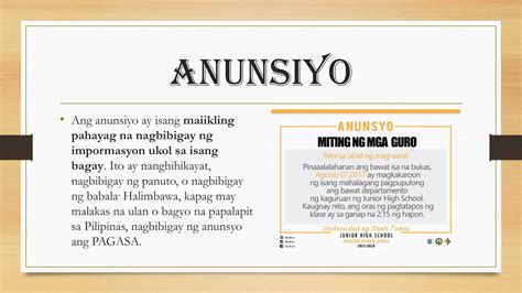 Filipinopaunawa Babala At Anunsiyo Pptx