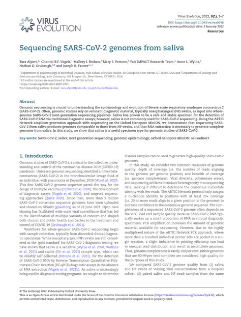Pdf Sequencing Sars Cov 2 Genomes From Saliva