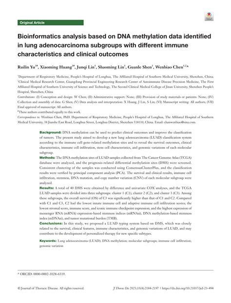 Pdf Bioinformatics Analysis Based On Dna Methylation Data Identified