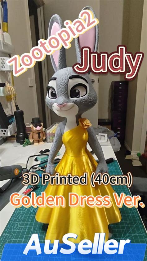 Judy Hopps Inspired Gold Evening Gown Figurine Large 43cm Handmade 3d