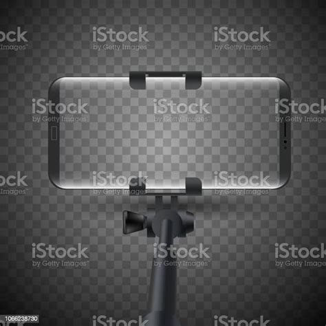 스마트폰으로 모노 포드 Selfie 지팡이의 벡터 일러스트 레이 션 셀카에 대한 스톡 벡터 아트 및 기타 이미지 셀카 3차원 형태 Monopod Istock