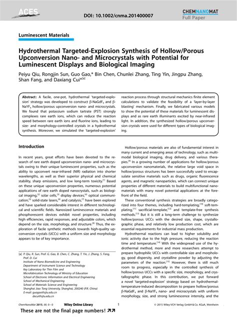 Pdf Hydrothermal Targeted Explosion Synthesis Of Hollowporous Upconversion Nano And