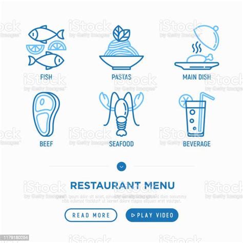 레스토랑 메뉴 얇은 라인 아이콘 세트 파스타 메인 요리 스테이크 음료 생선 해산물 현대 벡터 그림입니다 그릇에 대한 스톡 벡터 아트 및 기타 이미지 Istock