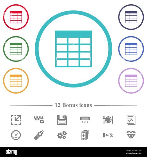 Spreadsheet Table Flat Color Icons In Circle Shape Outlines 12 Bonus