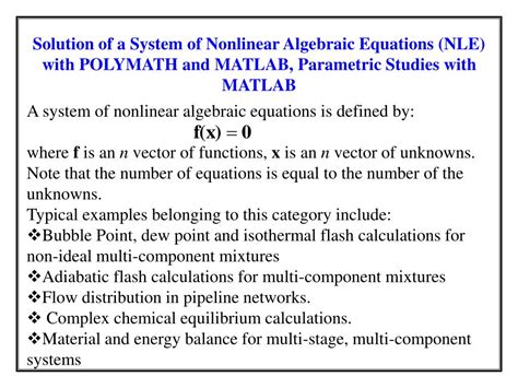 Ppt A System Of Nonlinear Algebraic Equations Is Defined By