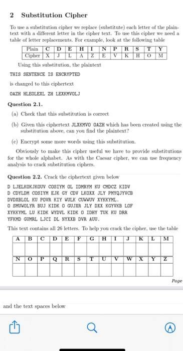 Solved 2 Substitution Cipher To Use A Substitution Cipher We