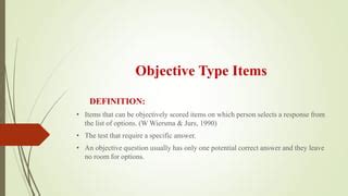 Objective Type Items Recognition Type Items And Recall Items PPTX