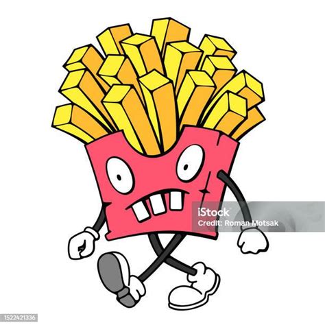 감자튀김 만화 캐릭터 길거리 착용과 스티커를 위한 낙서 디자인 벡터 일러스트레이션 가공의 인물에 대한 스톡 벡터 아트 및 기타