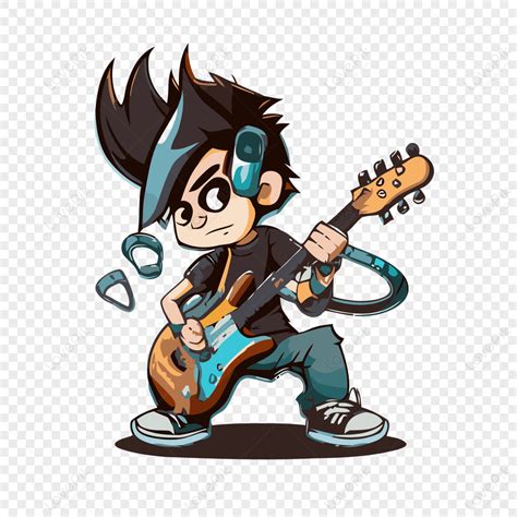 เล่นกีต้าร์ เวกเตอร์ ตัวการ์ตูนเล่นกีตาร์ใส่หูฟัง การ์ตูน สติ๊กเกอร์ Png สำหรับการดาวน์โหลดฟรี